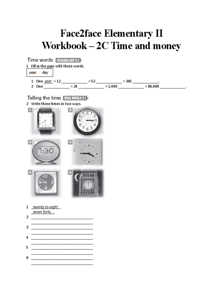 07.face2face Elementary II - Workbook - 2C Time and Money | PDF