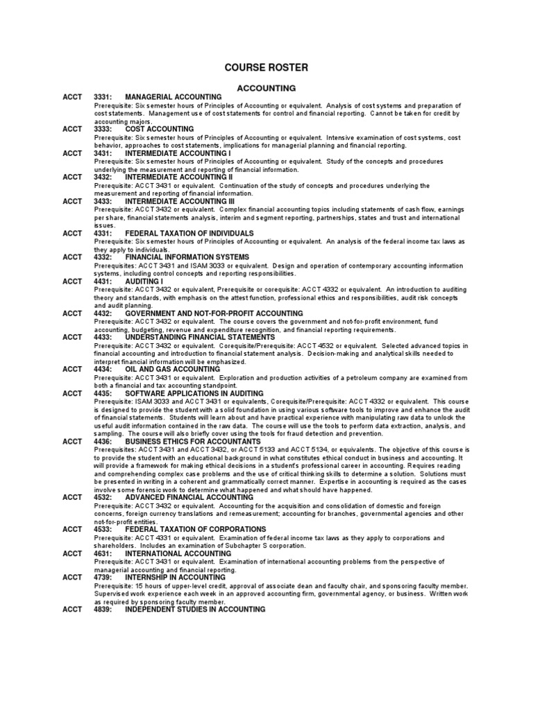 Course Roster: Accounting | PDF | Molecular Biology | Biology