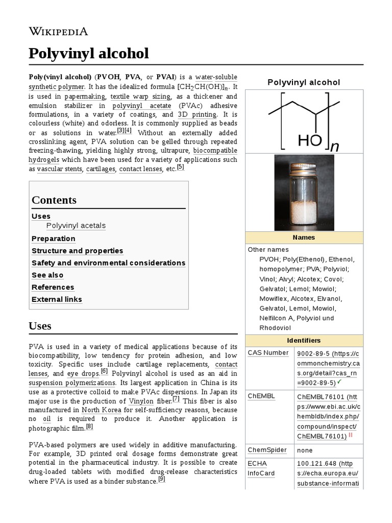 Polyvinyl Alcohol: Properties & Uses | PDF