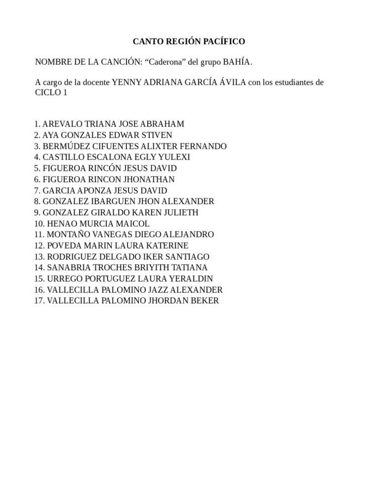 Canto Región Del Pacífico | PDF