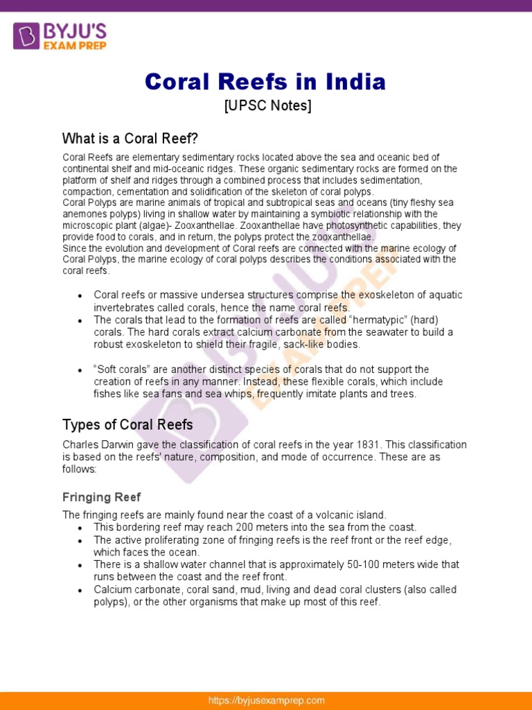 Coral Reefs in India Upsc Notes 75 | PDF
