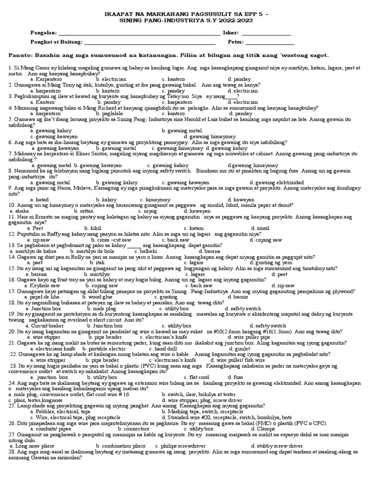 Quarter 4-Epp-Ia Grade 5 | PDF