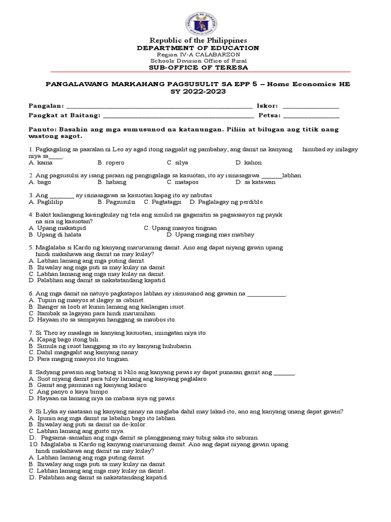 Quarter 3-EPP-HE-Abuyod ES | PDF