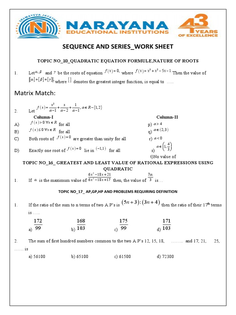 Week-01 - Seqence & Series - Topic Wise Master Copy-01 | Download Free PDF | Mean | Sequence