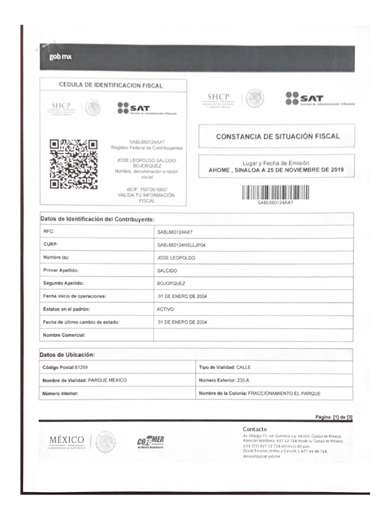 Cedula de Identificacion Fiscal | PDF