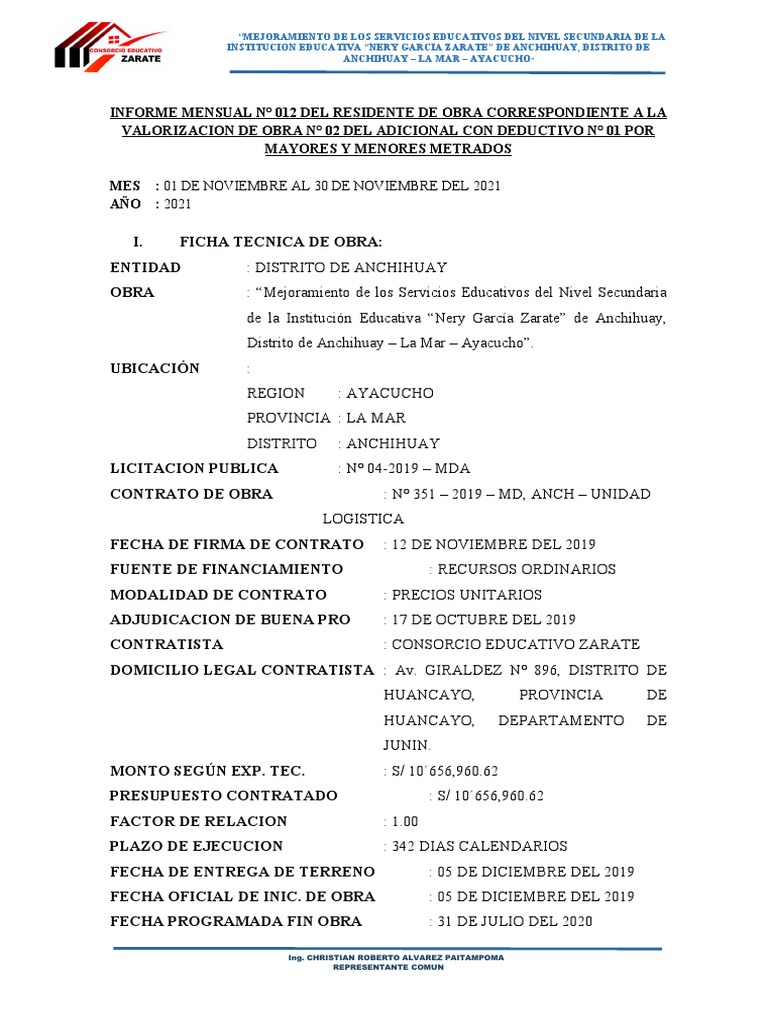 Informe #012 Valorización #012 Noviembre Ok | PDF