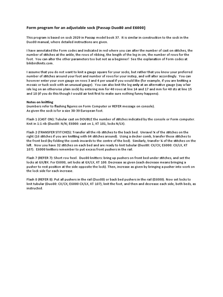 Passap Adjustable Form Sock Pattern | PDF | Gauge (Knitting) | Knitting