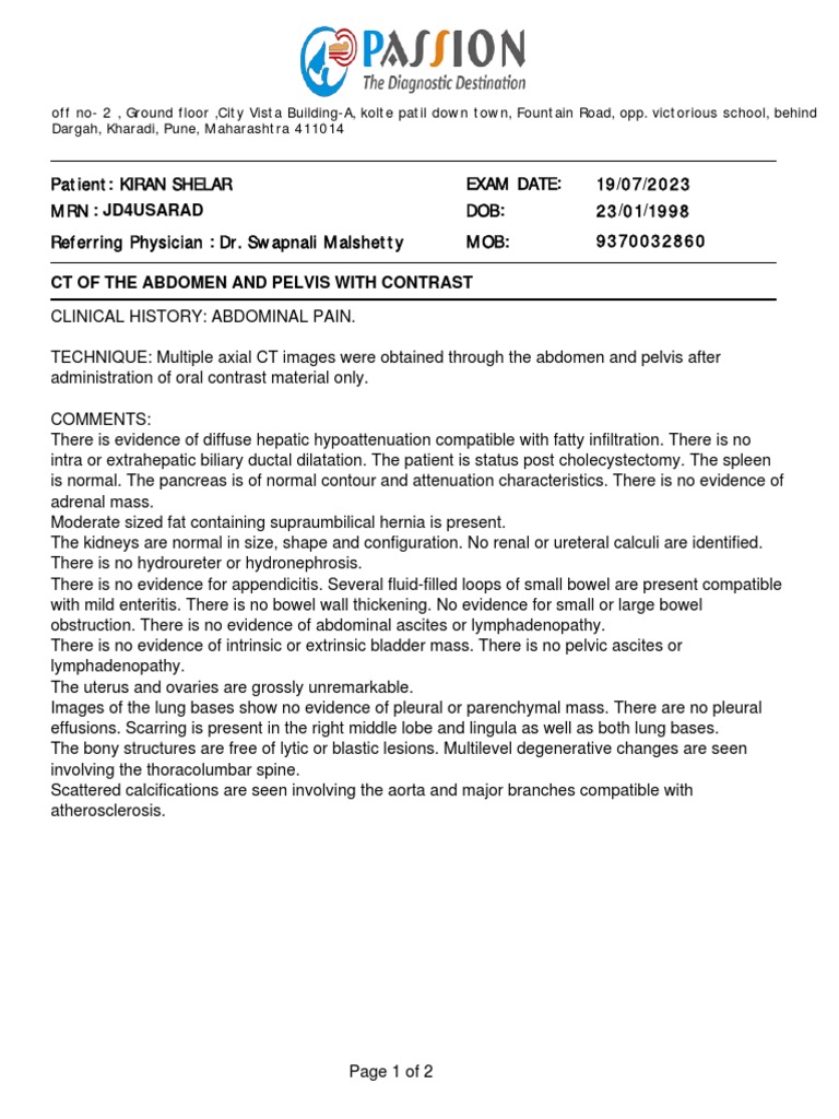 CT Abdomen and Pelvis W Contrast | PDF | Abdomen | Clinical Medicine