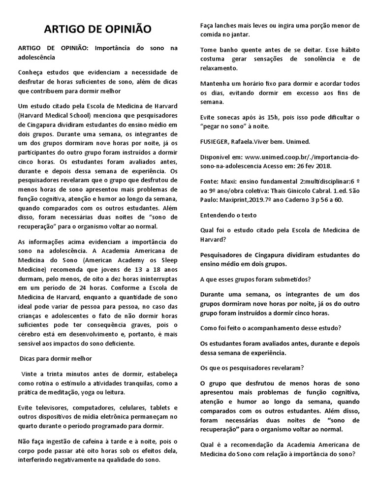 Artigo de Opinião | PDF | Dormir | Science