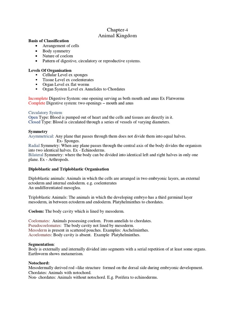 11 Biology-Animal Kingdom - Notes & Video Link | PDF