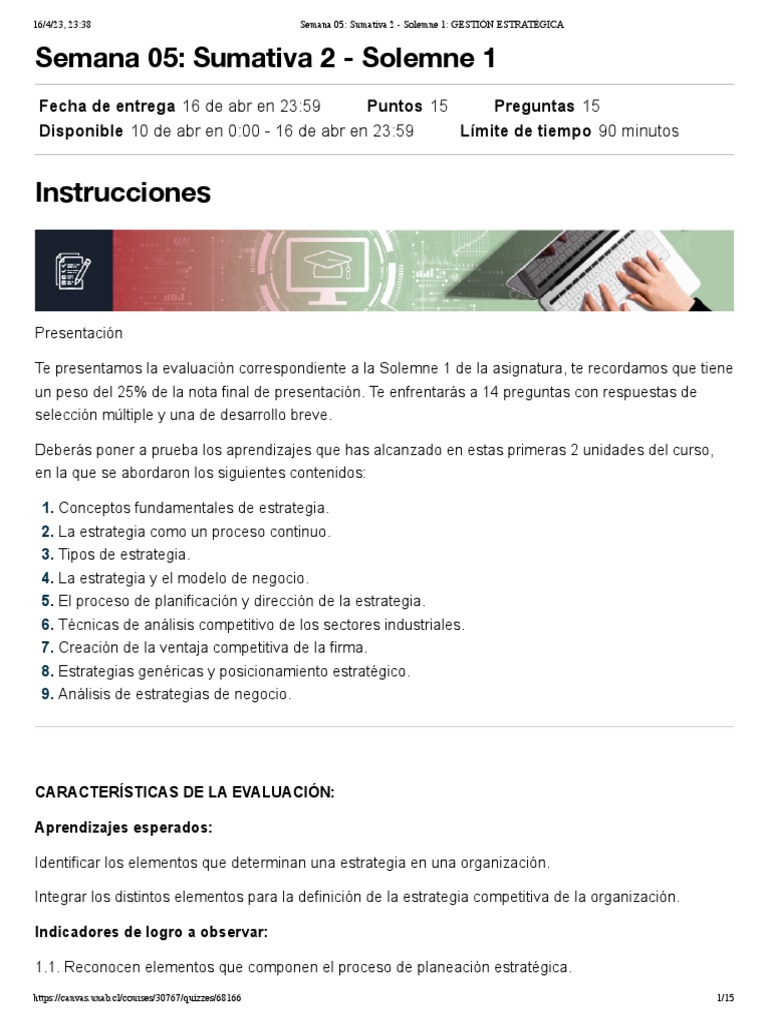 Semana 05 - Sumativa 2 - Solemne 1 - GESTIÓN ESTRATÉGICA | PDF