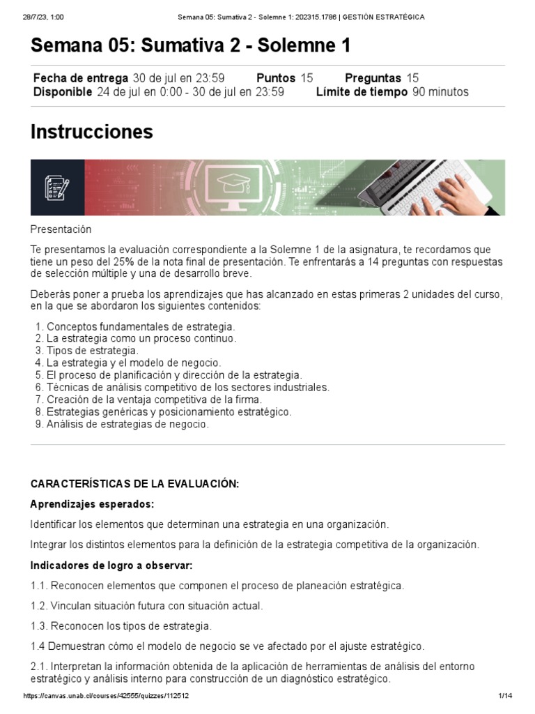 Semana 05 - Sumativa 2 - Solemne 1 - 202315.1786 - Gestión Estratégica | PDF