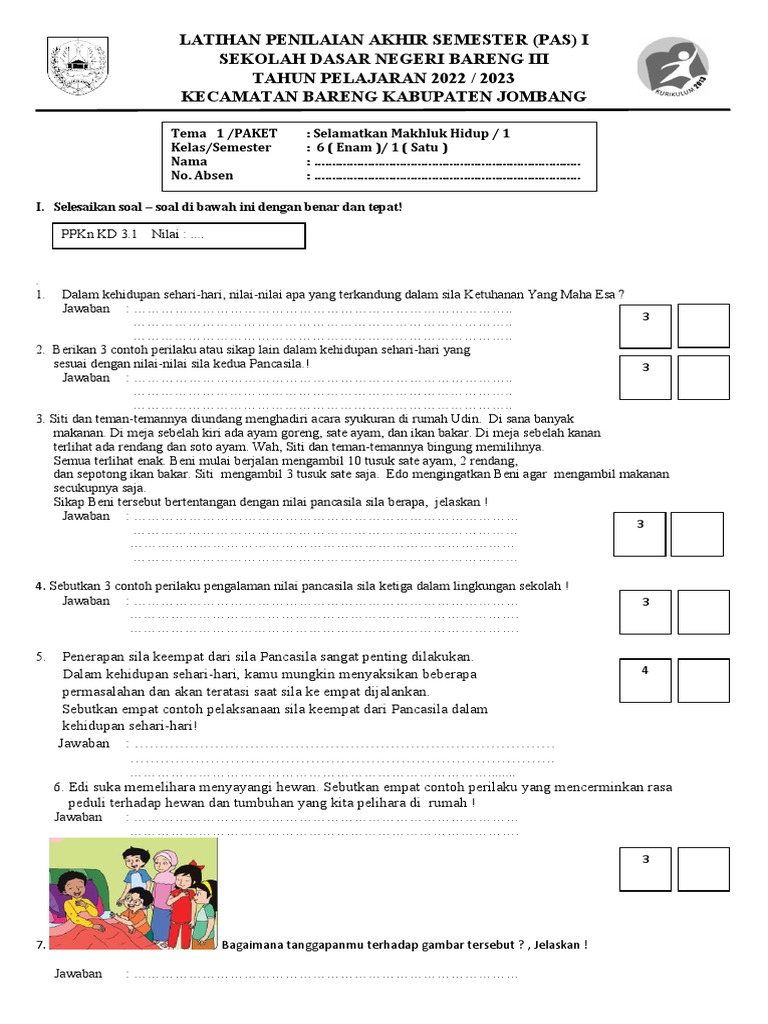 Kelas 6 Tema 1 SOAL PAS PAKET 1 | PDF