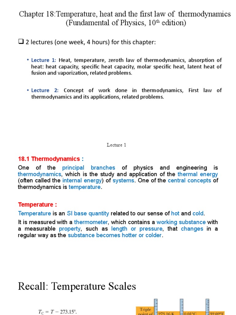 Chapter 18:temperature, Heat and The First Law of Thermodynamics ...
