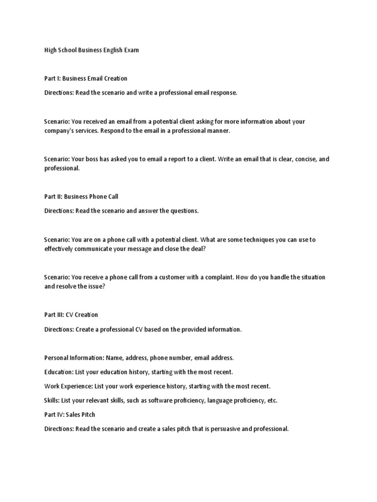 High School Business English Exam Guide | PDF | Sales | Business