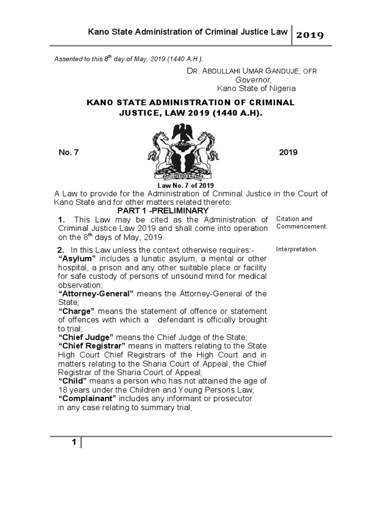 Kano State Criminal Justice Law 2019 | PDF