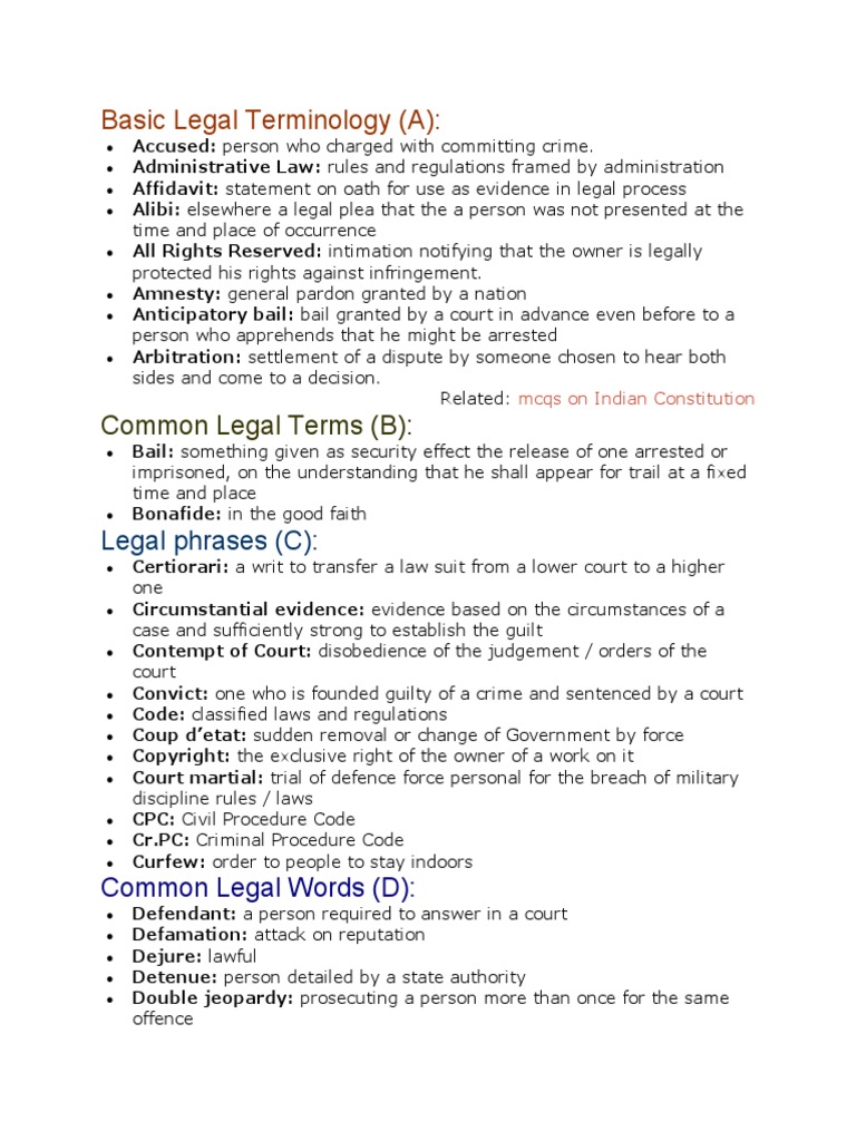 Legal Terms | PDF | Bail | Criminal Procedure In South Africa