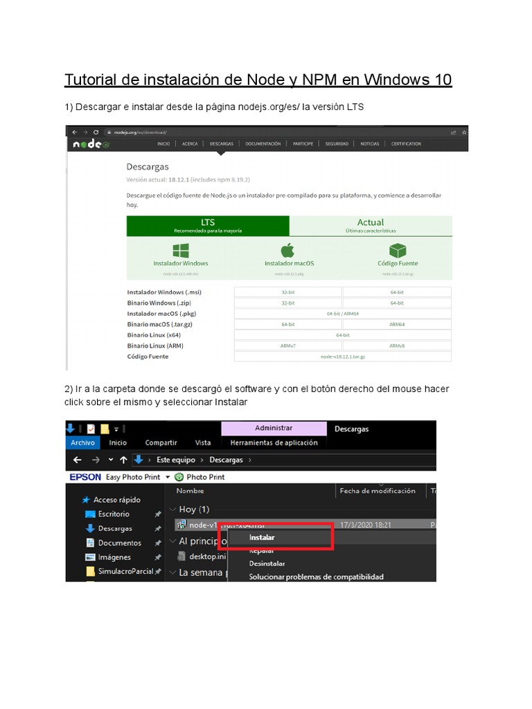 Tutorial de Instalacion de Node y NPM en Windows 10 | PDF