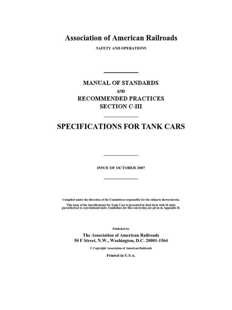 M-1002 Section C-III Specifications For Tank Cars 2007 | PDF