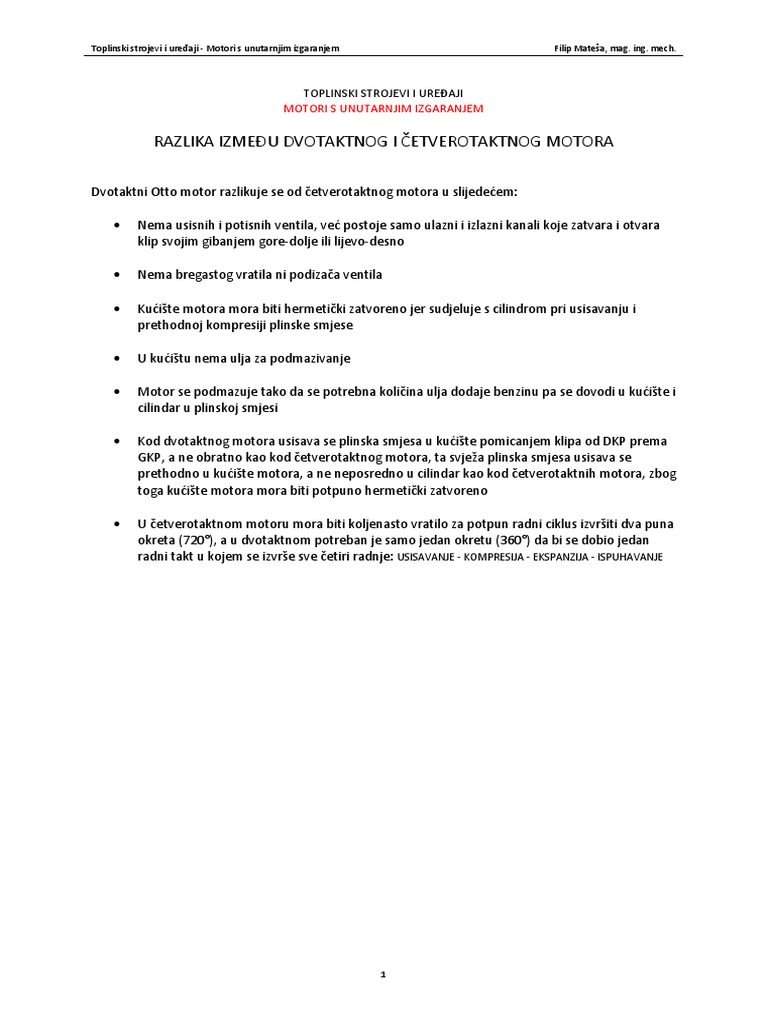 04 6 Razlika Izmedu Dvotaktnog I Cetverotaktnog Motora | PDF