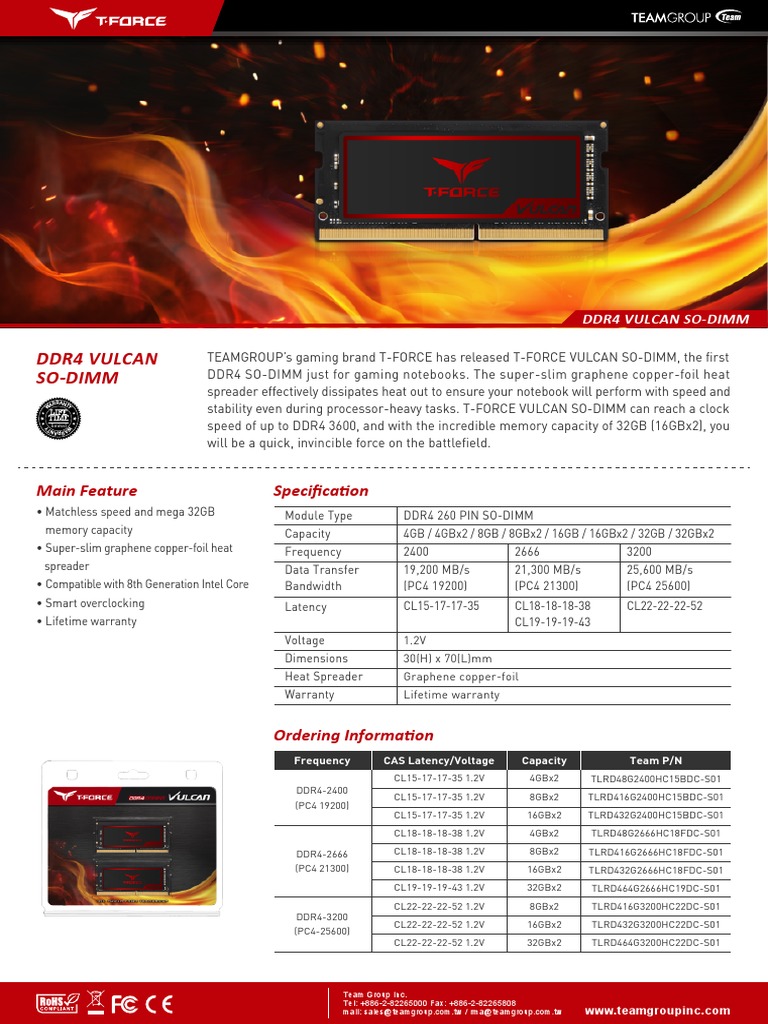Vulcan So-Dimm Ddr4 Laptop Memory - Teamgroup - en | PDF | Laptop ...