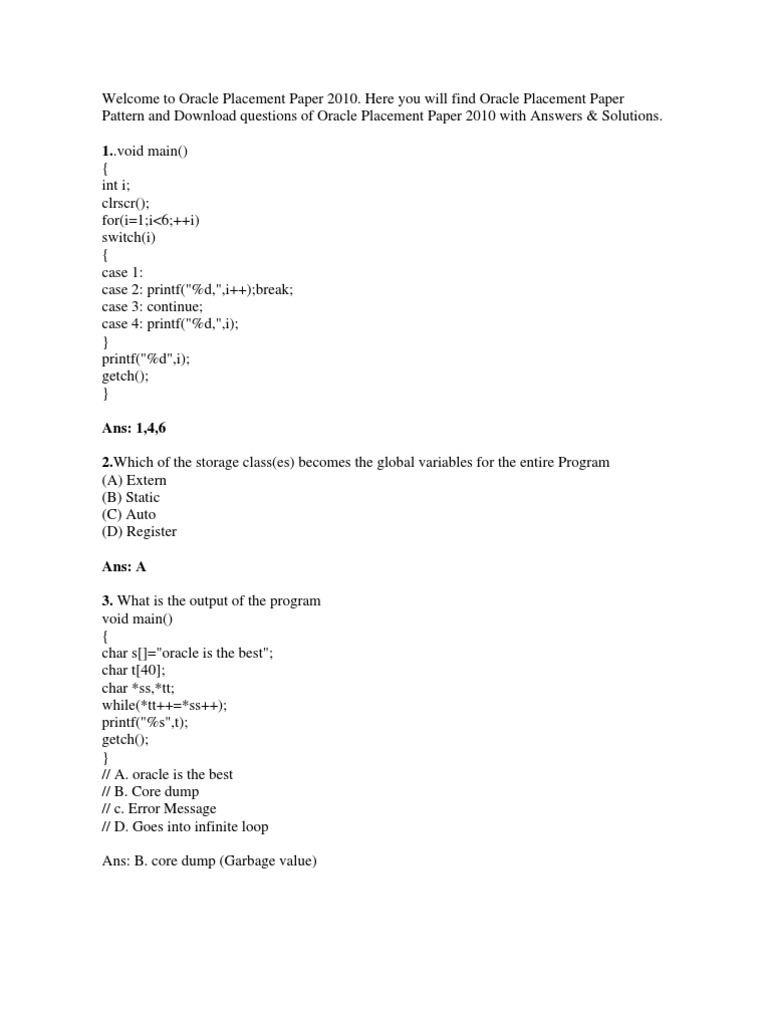 Welcome To Oracle Placement Paper 2010 Pdf Parameter Computer Programming Computer
