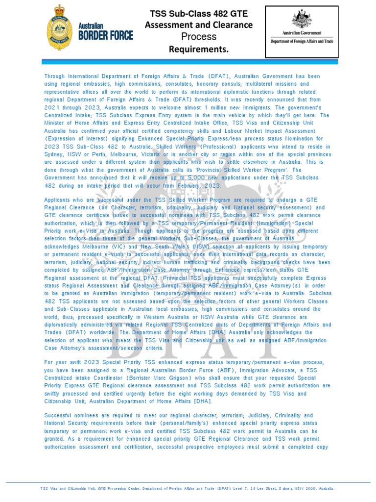 Special Priority Status GTE Regional Clearance & TSS Work Permit Authorization Requirements | PDF