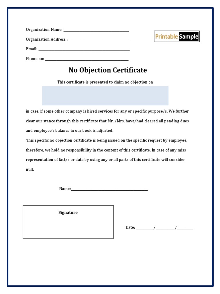 Employee No Objection Certificate Template | PDF
