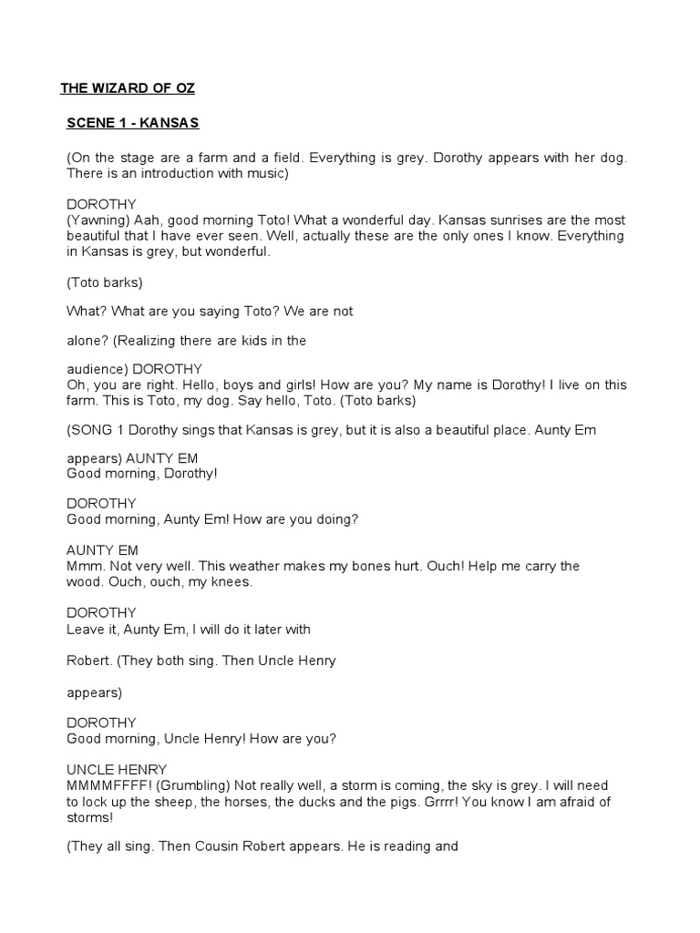 The Wizard of Oz Script | Download Free PDF | Scarecrow (Oz) | Dorothy Gale