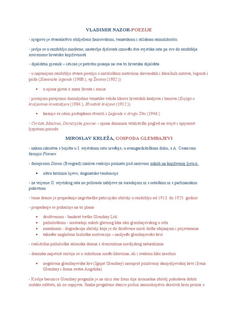 Vladimir Nazor - Poezije, Gospoda Glembajevi, Kiklop | PDF