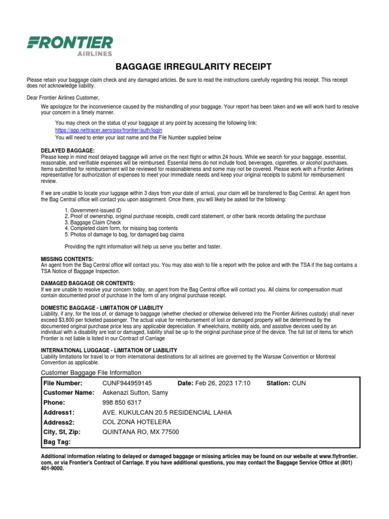 Damaged Receipt | Download Free PDF | Baggage | Legal Liability