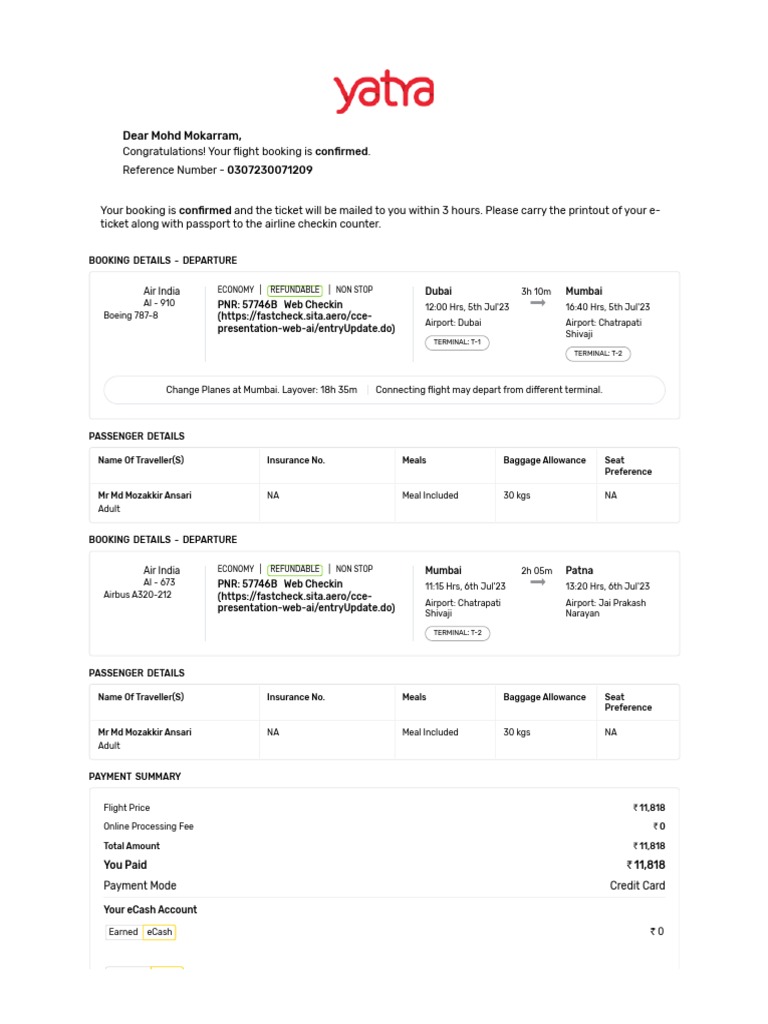 Flight Booking Confirmation Details | PDF | Aviation | Transport