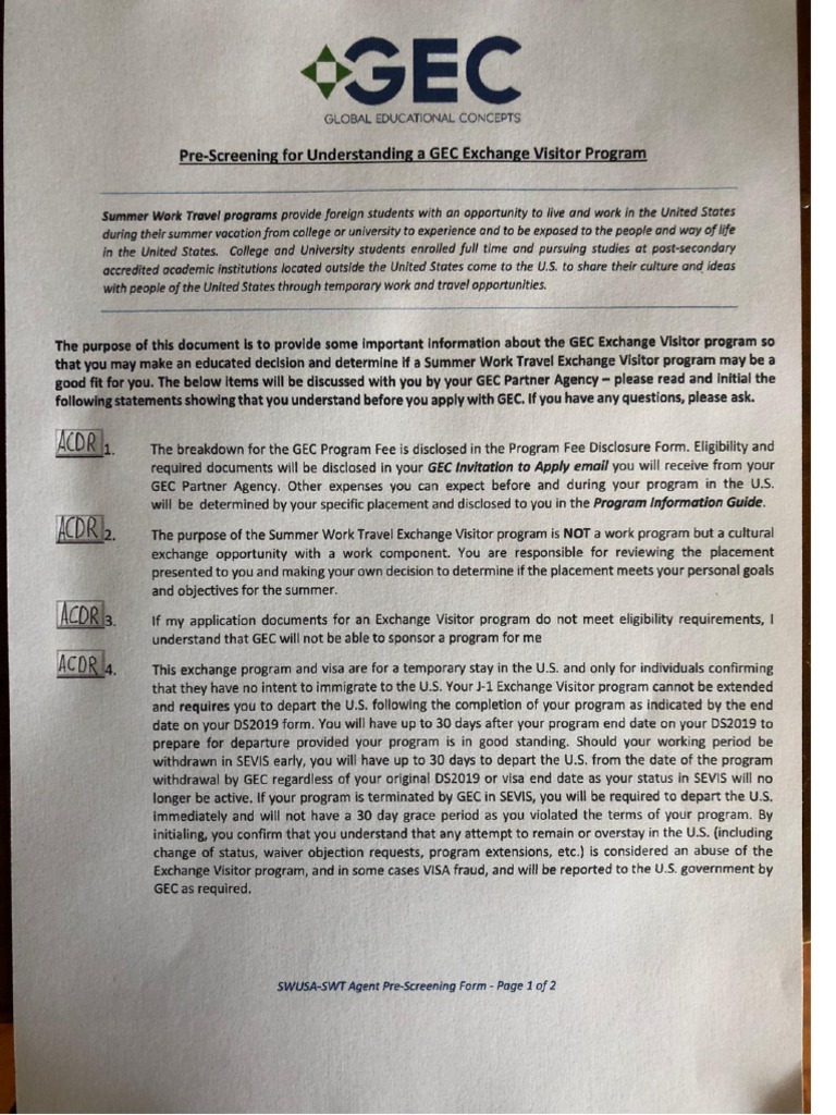 2023 GEC SWT PRE SCREENING FORM - Alessio Claudio Dominguez Rodriguez | PDF