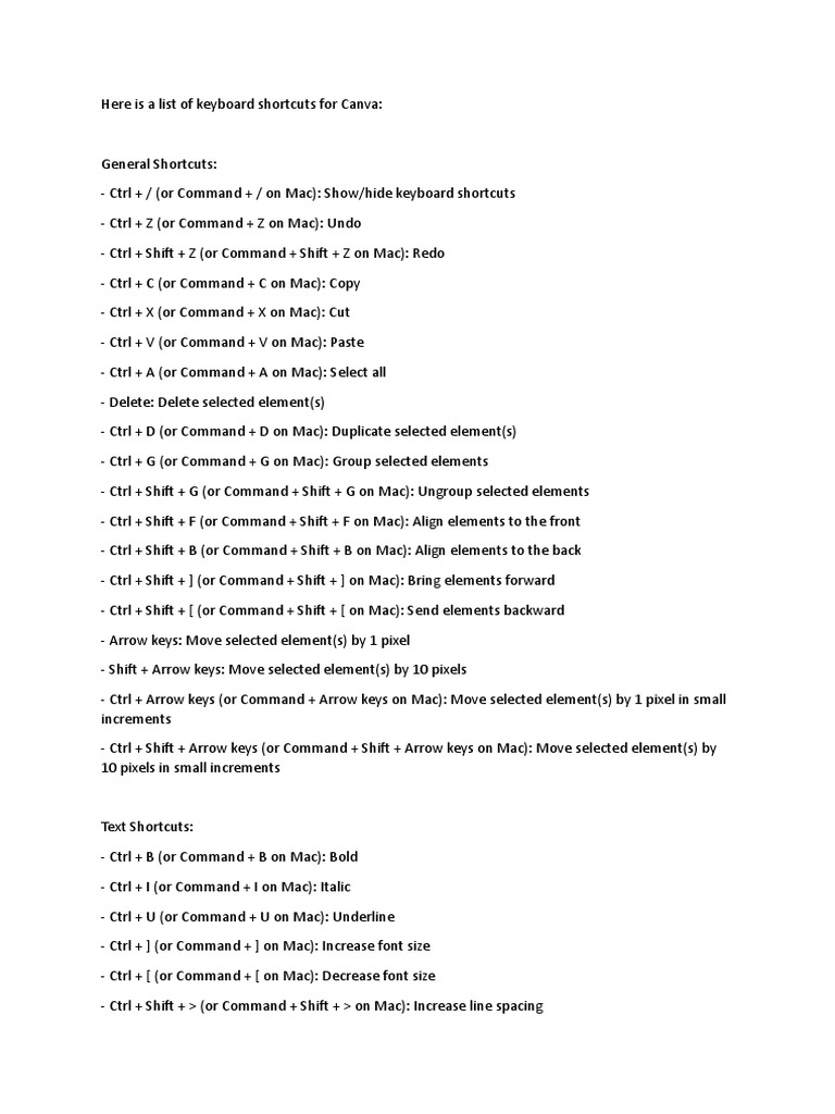 Canva Shortcuts | PDF