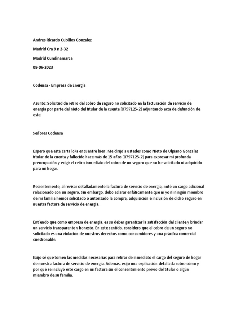 Solicitud Codensa | PDF