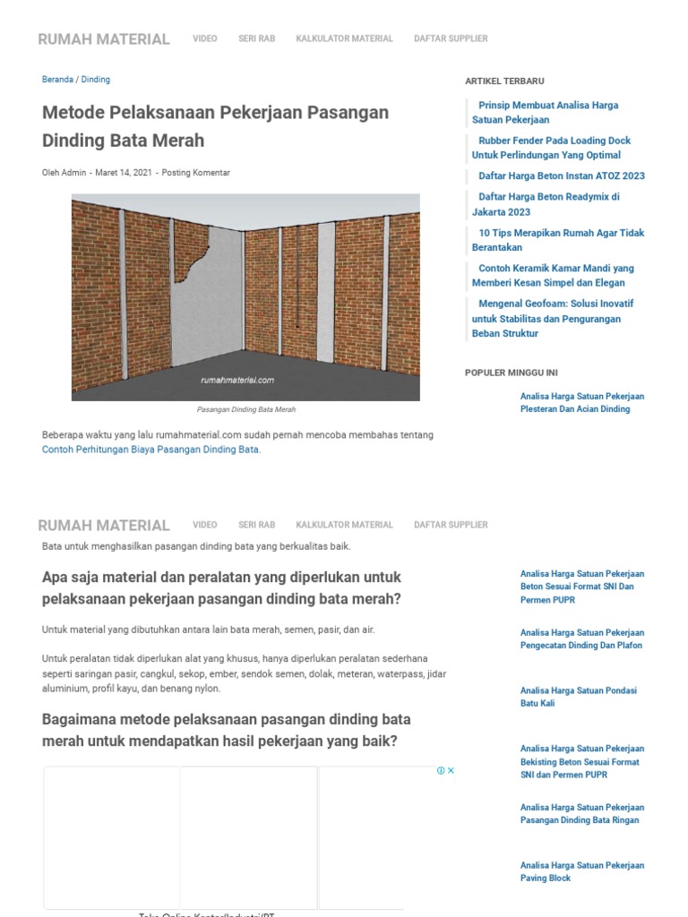 Metode Pasangan Dinding Bata Merah | PDF