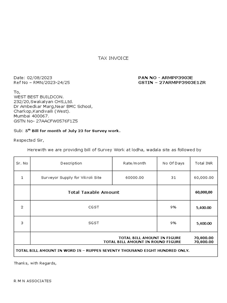 July 2023 Survey Work Invoice | PDF