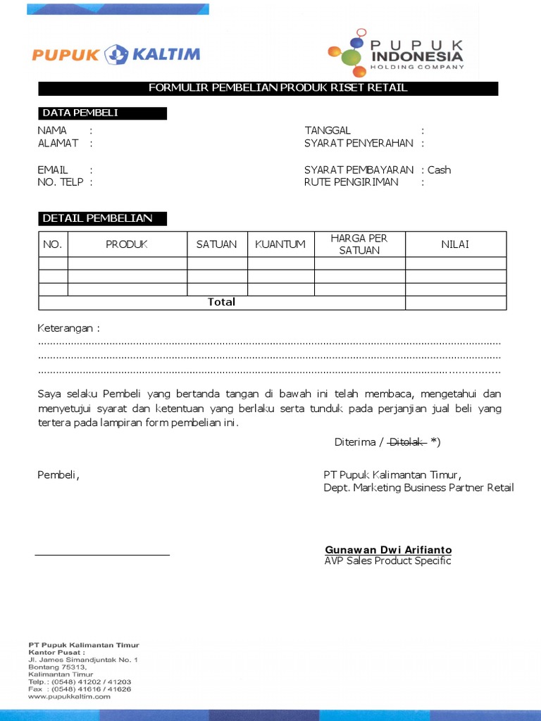 (Contoh) FORM PO Produk Riset | PDF