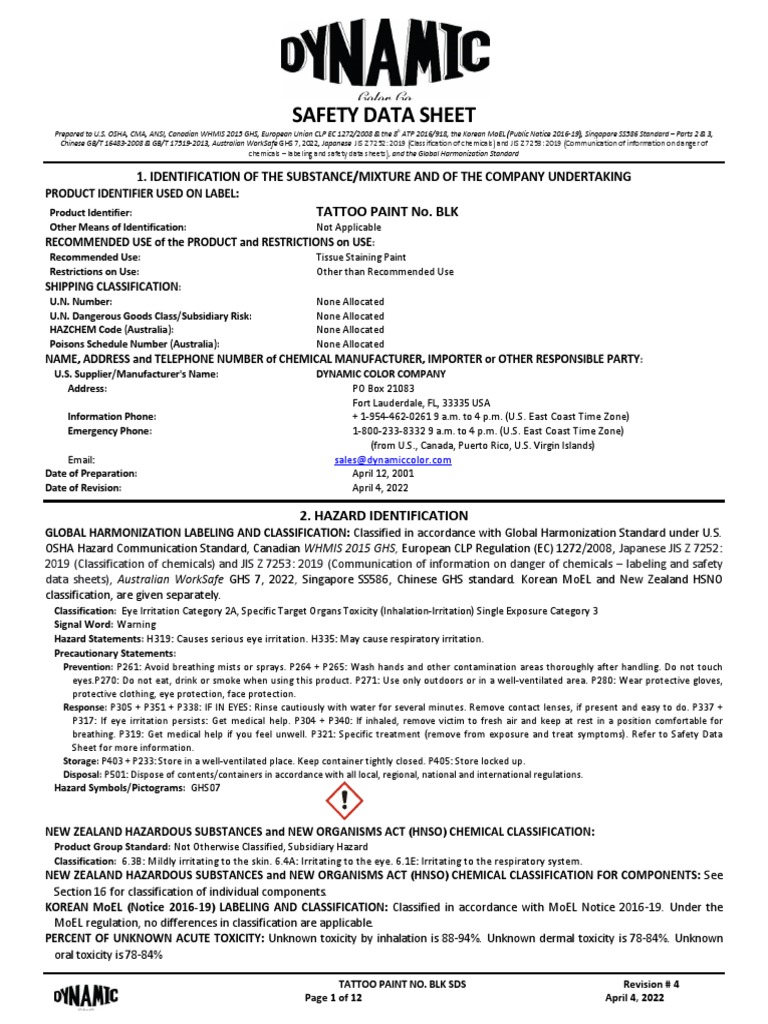 Tattoo Paint No. BLK SDS | PDF