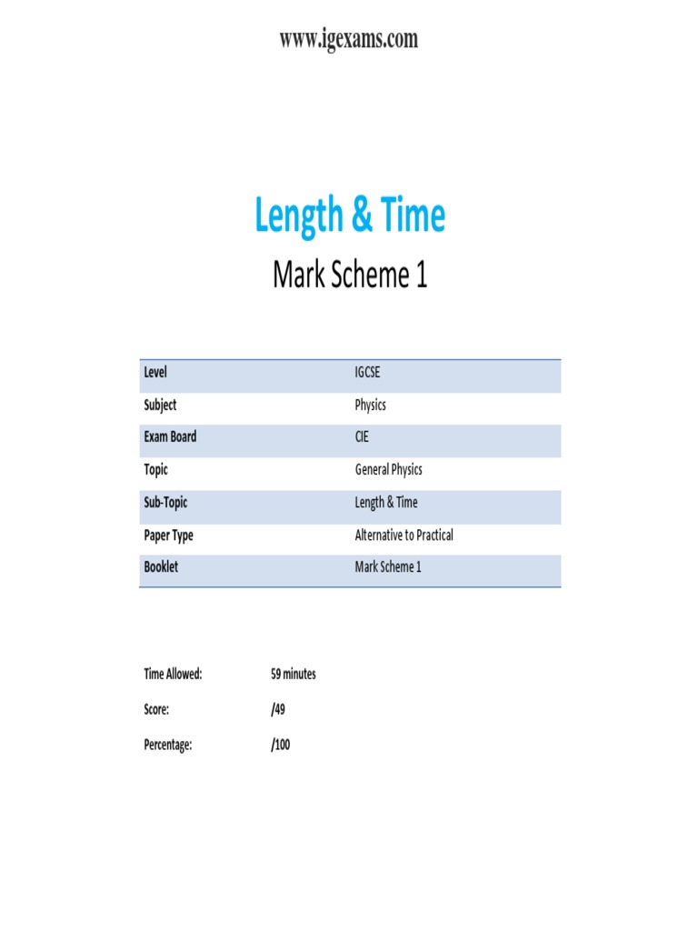 11.1 Length - Time MS CIE IGCSE Physics Practical - L | PDF