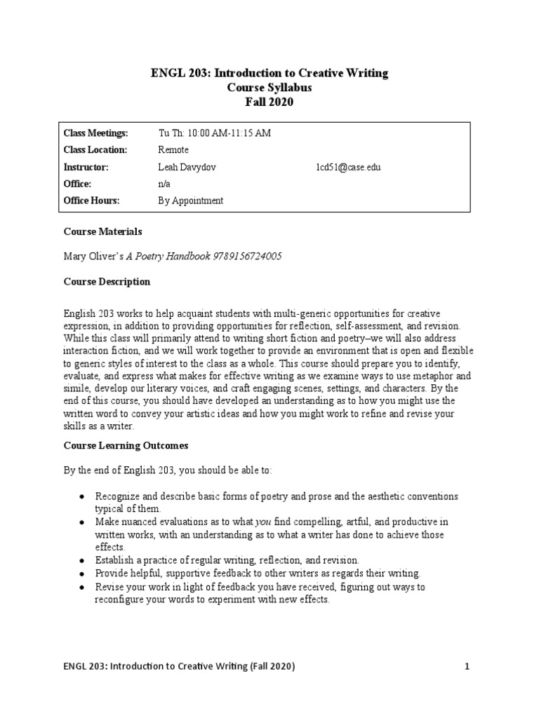 ENG 203 - Introduction To Creative Writing | PDF | Poetry | Plagiarism