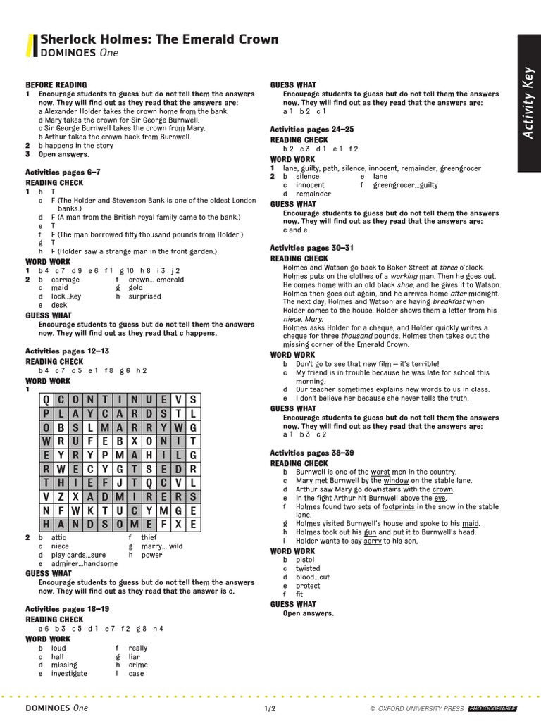 Sherlock Holmes The Emerald Crown Activity Key | PDF