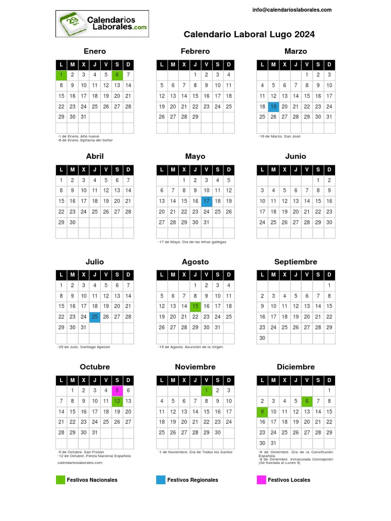 Calendario Laboral 20224 Lugo | PDF