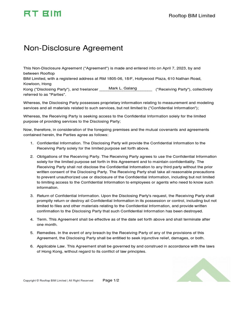 NDA Mark | PDF | Non Disclosure Agreement | Confidentiality