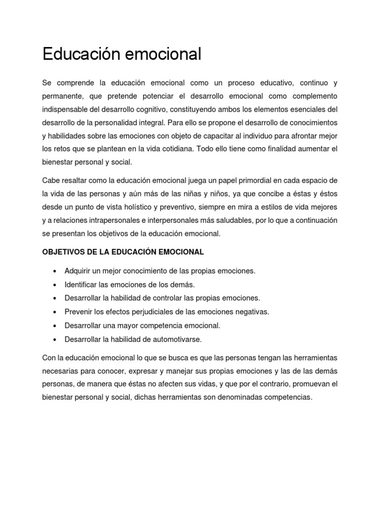 Educación Emocional Pdf Las Emociones Autorregulación Emocional