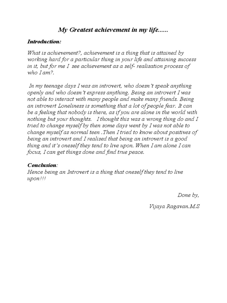 My Greatest Achievement in My Life | PDF