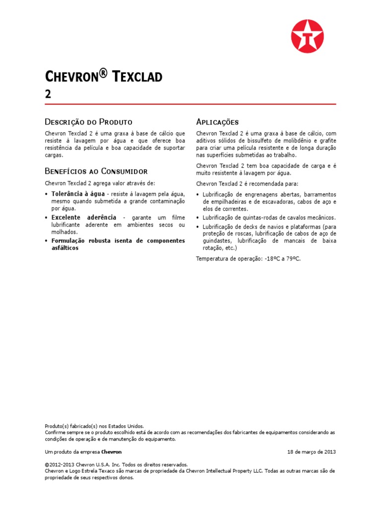 Chevron Texclad - 180313 | PDF | Lubrificação | Materiais