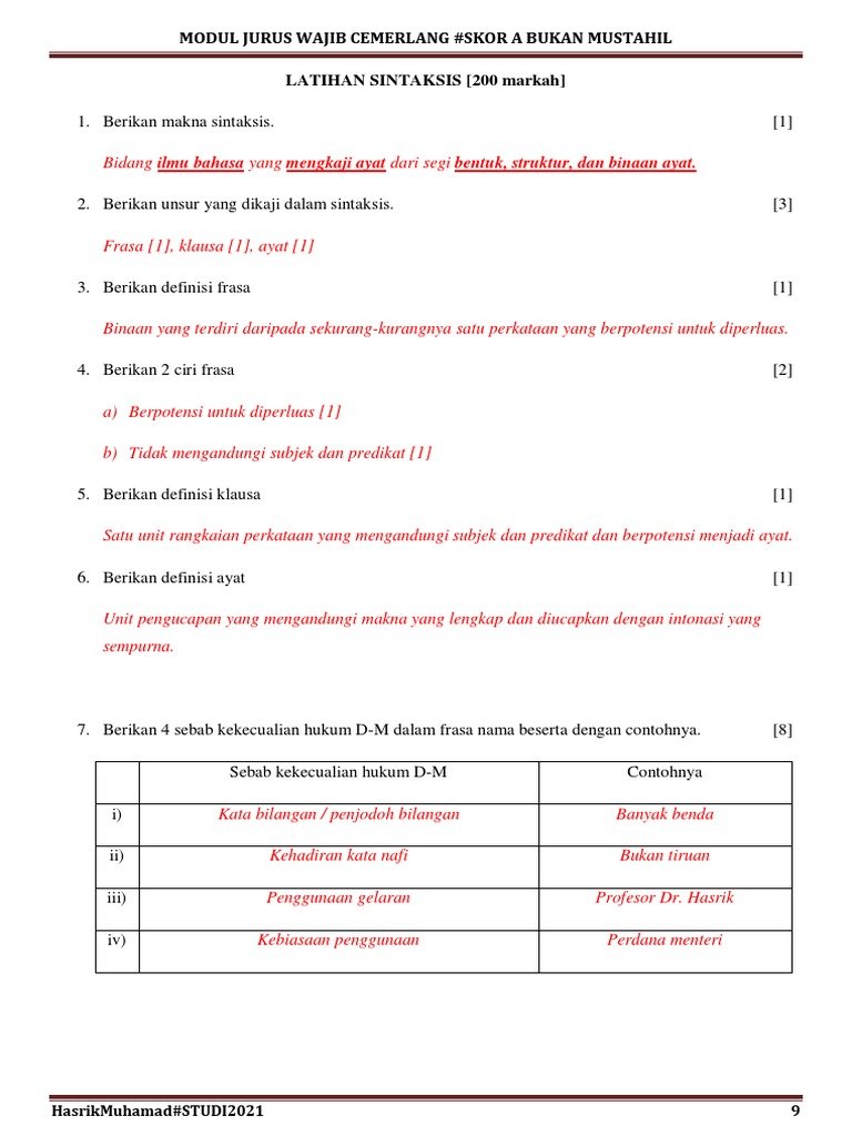 Latihan Sintaksis 2 Jawapan 2 PDF | PDF