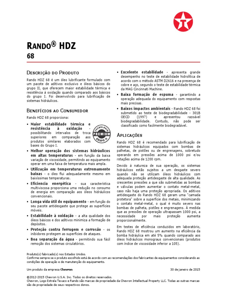 Rando HDZ 68 - 300115 | Download grátis PDF | Óleo de motor | Termodinâmica