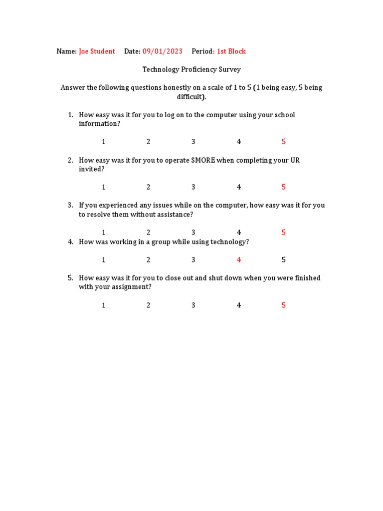 Iste Technology Proficiency Survey | PDF